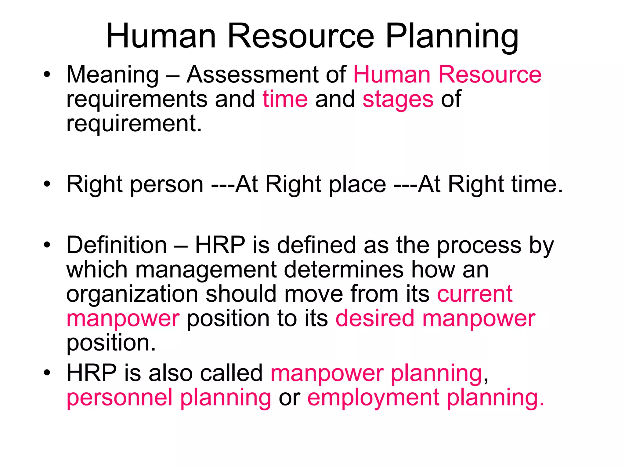 Human Resource Planning – Concept And Need. Factors Affecting Hrp, Hrp ...