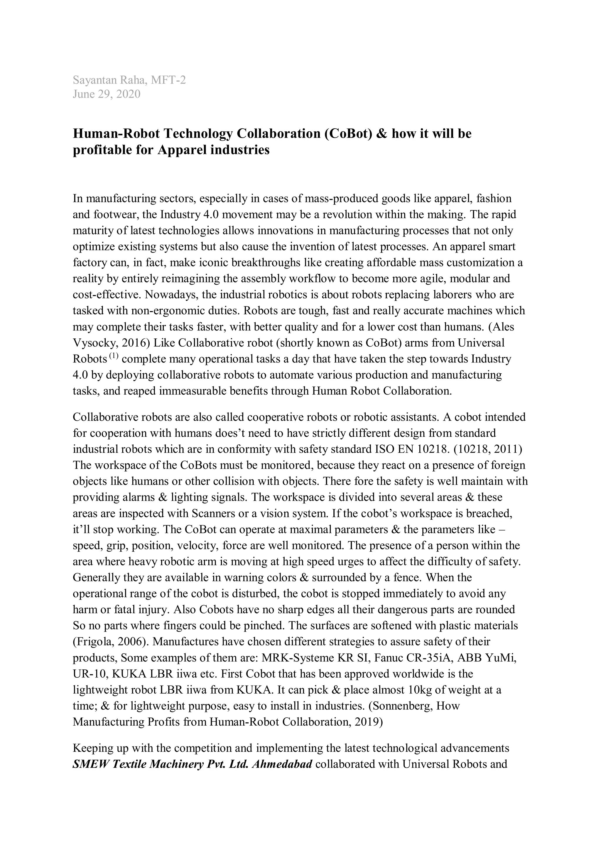 Human robot technology collaboration (co bot) | PDF