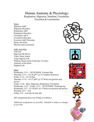 Human Anatomy Unit Plan | PDF