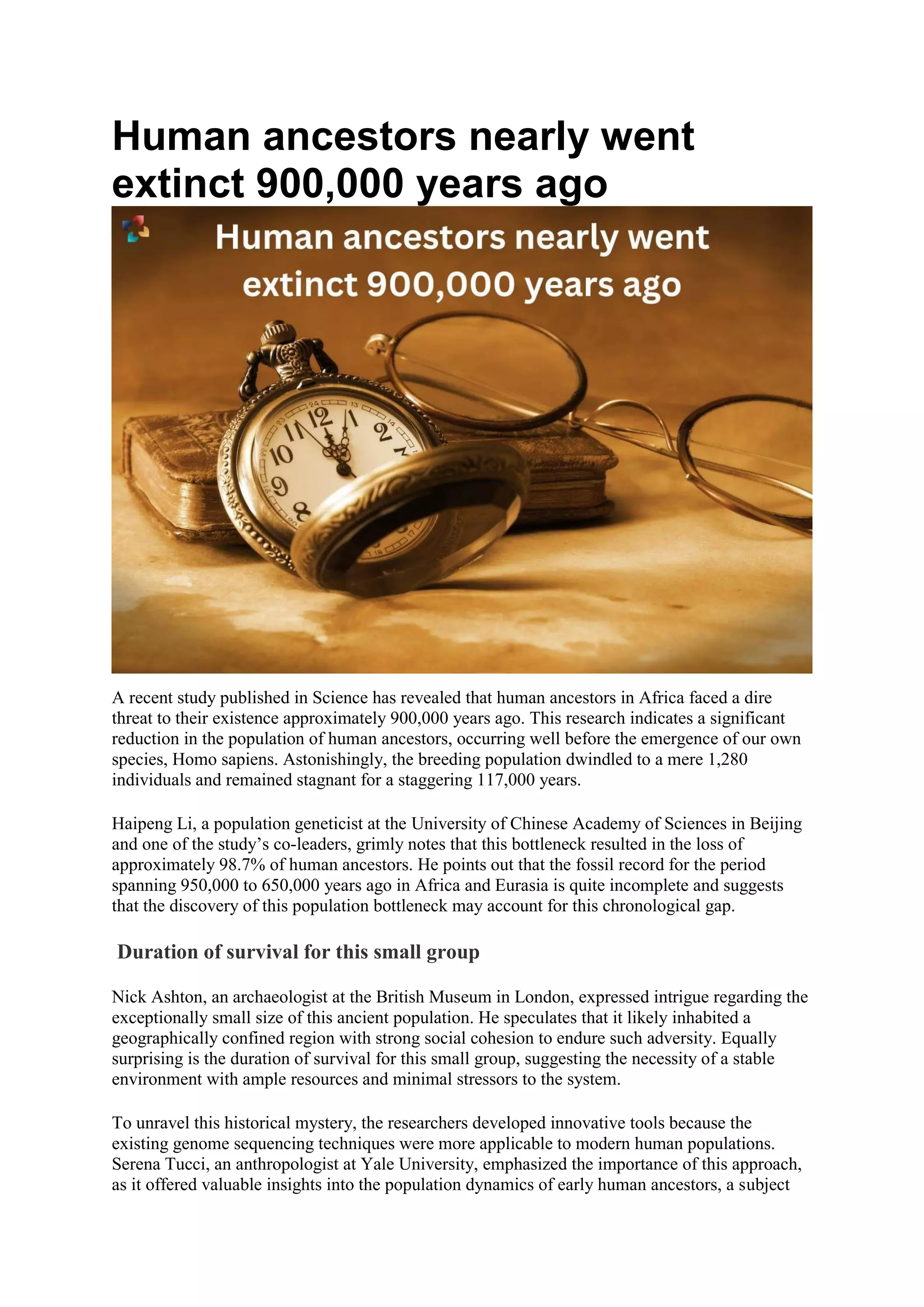 Human ancestors nearly went extinct 900.pdf | Genetics | Science