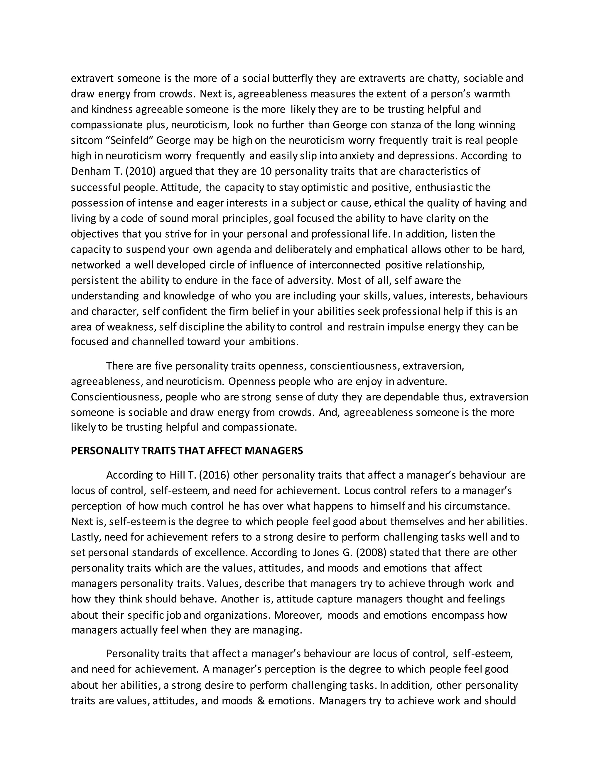 describe the various personality traits that affect managers think ...