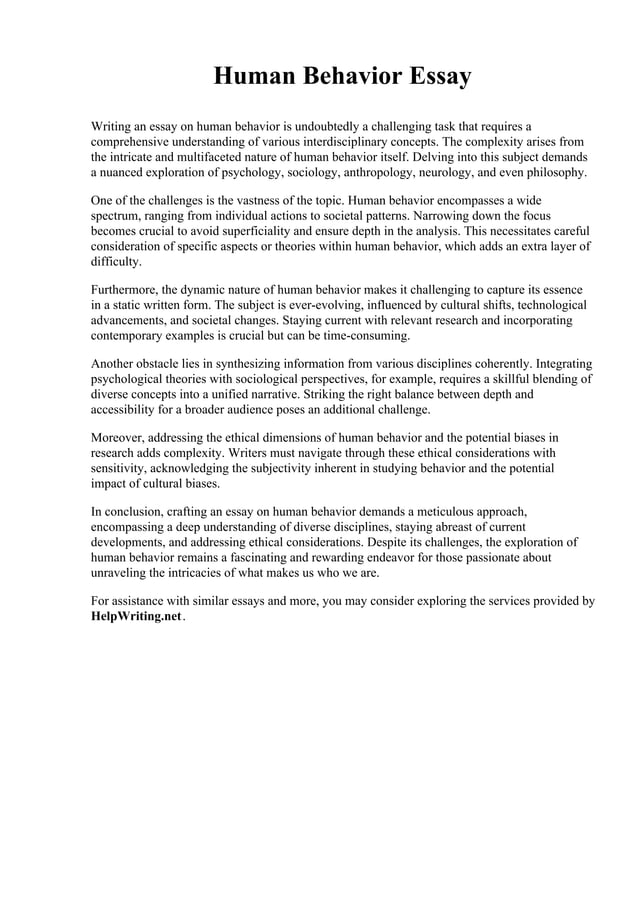 Human Behavior Essay. California Miramar University | PDF