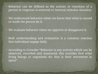 Human behavior, characteristics and domins of human behaviour | PPTX