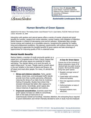 Human Benefits of Green Spaces | PDF