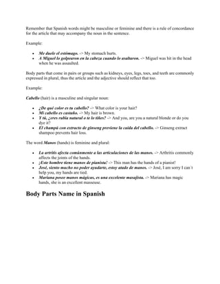 Human Body Parts in Spanish | PDF