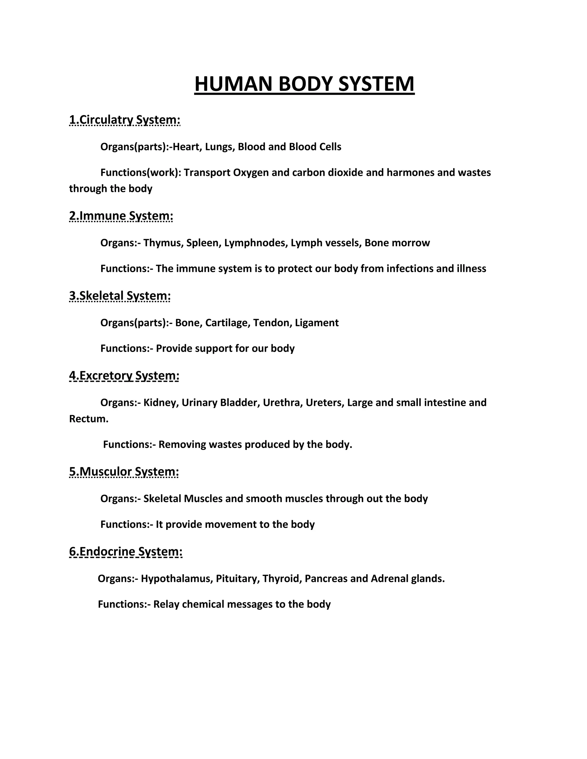 Human body system | DOCX