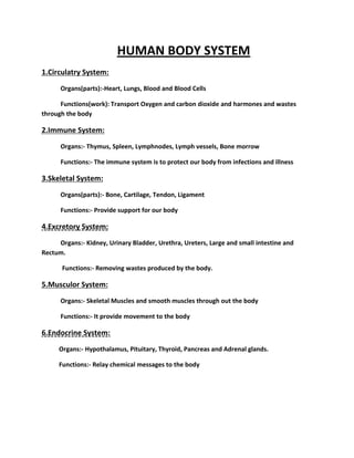 Human Body Systems And Their Functions Pdf