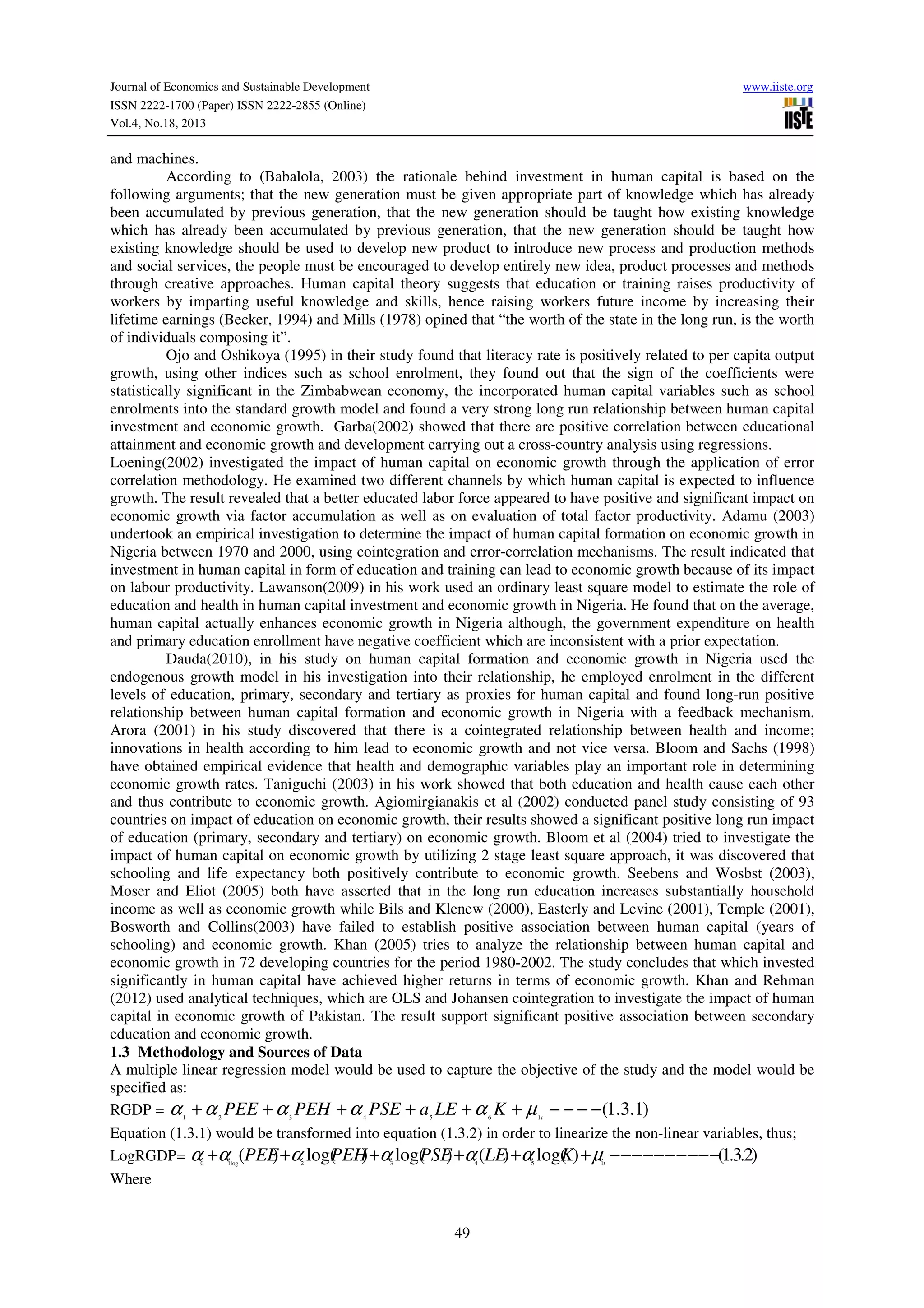 Human capital development and economic growth in nigeria | PDF