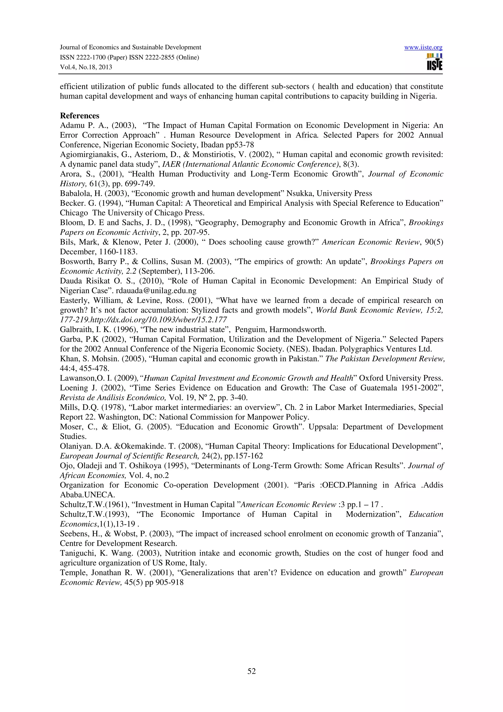 Human capital development and economic growth in nigeria | PDF