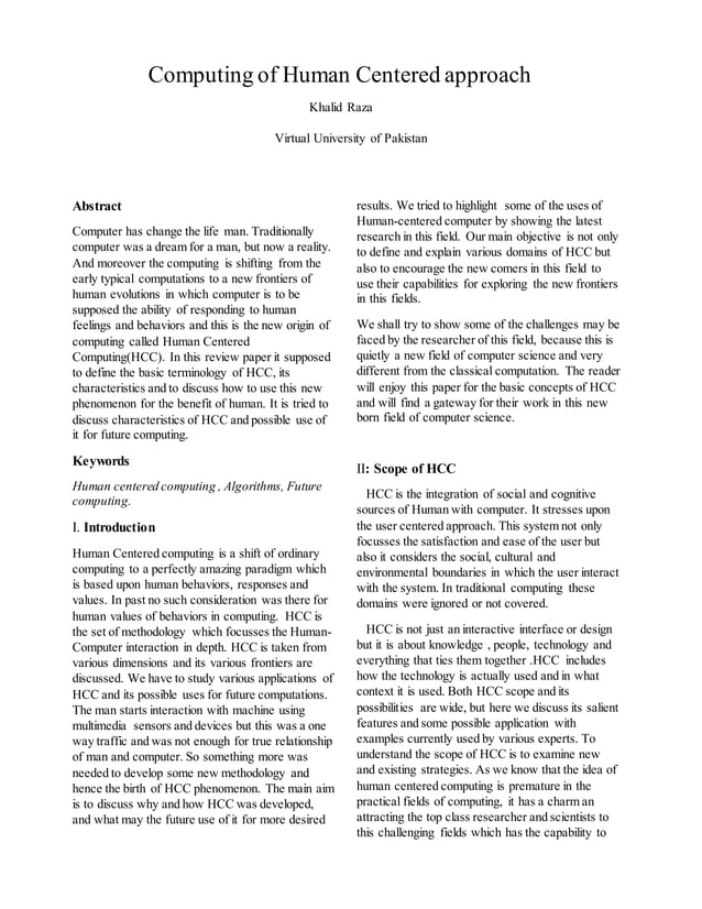 Human Centered Computing Docx Computing Technology And Computing