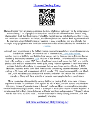 Human Cloning Essay | PDF