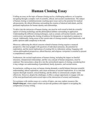 Human Cloning Essay. Human Cloning Essay Society and Culture - Year 11 ...