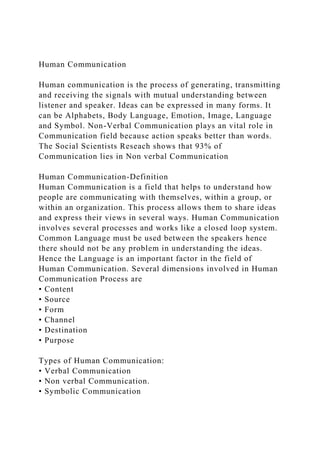 Human CommunicationHuman communication is the process of gener.docx