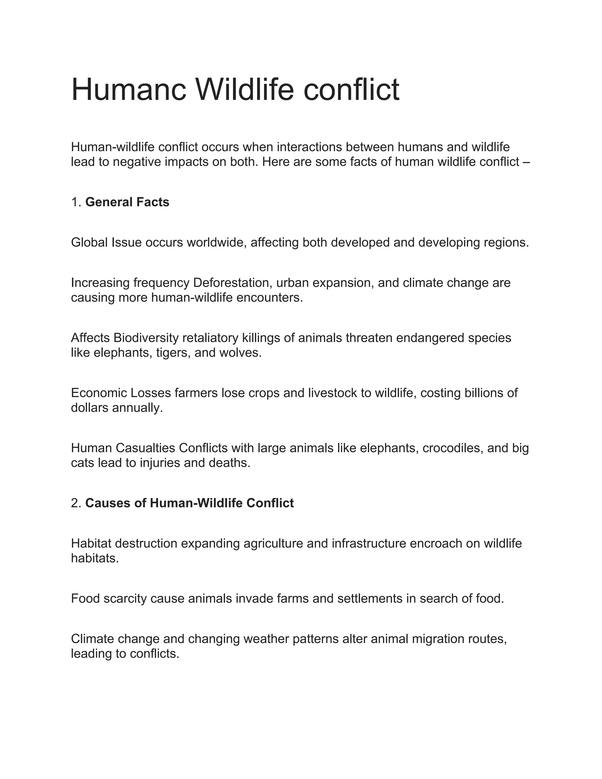 Humanc Wildlife conflict.occurs when interactions between humans and ...
