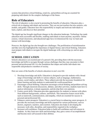 Human Education Is A Critical Instrument In Our Lives. | PDF