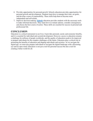 Human Education Is A Critical Instrument In Our Lives. | PDF