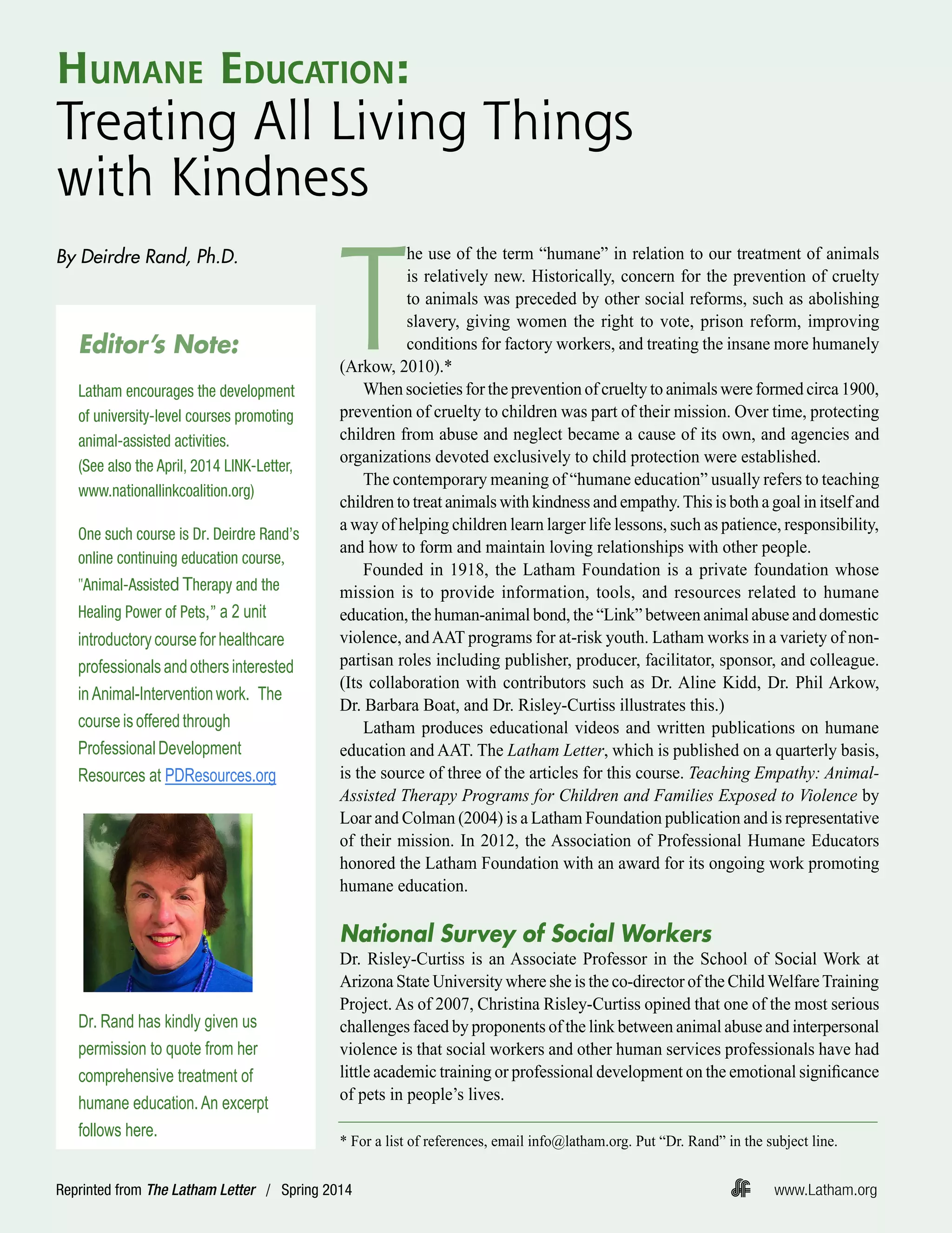 Humane education: Treating all living things with kindness | PDF