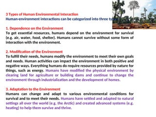 the presentation on human environment interactions | PPT