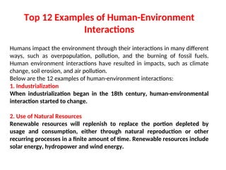 the presentation on human environment interactions | PPT