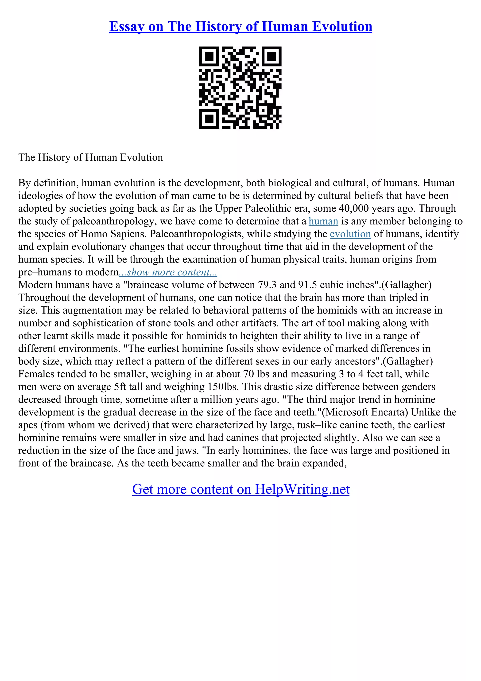 Human Evolution Essay | PDF