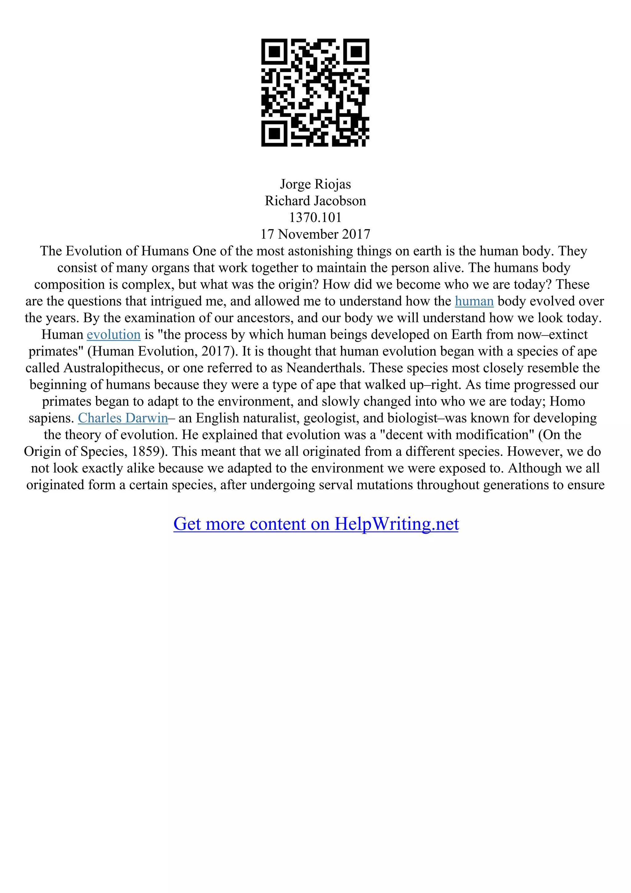 Human Evolution Essay | PDF