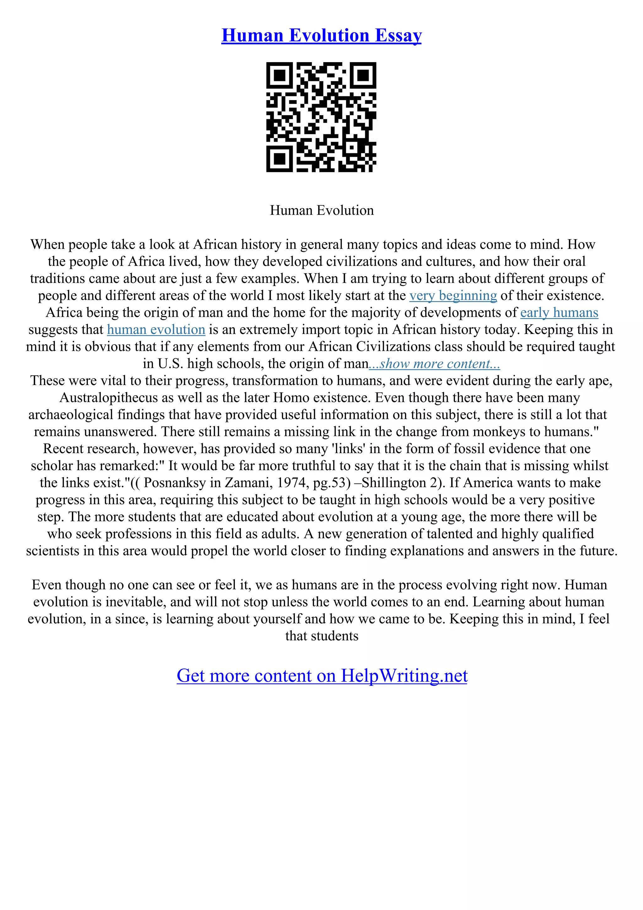 Human Evolution Essay | PDF