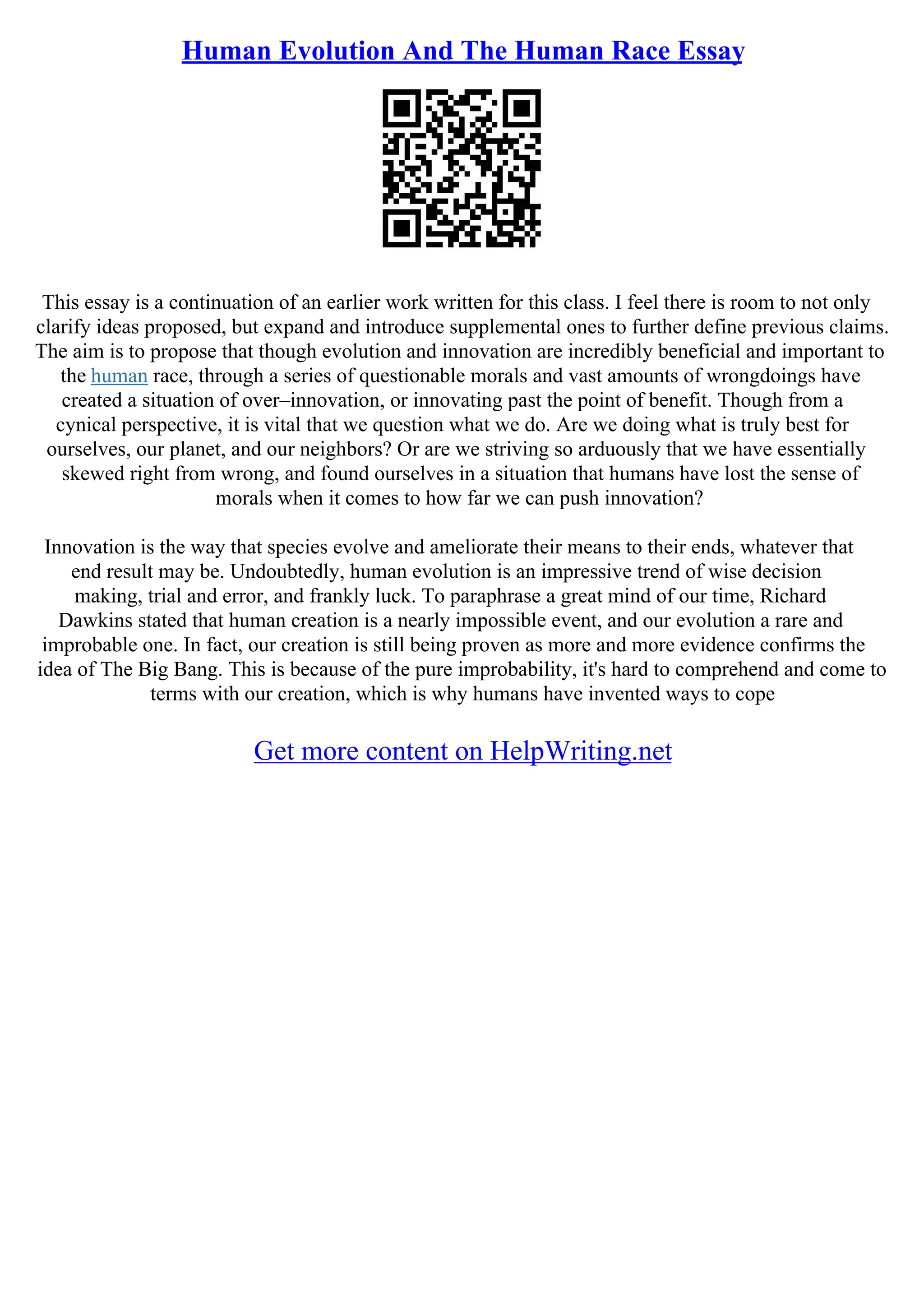 Human Evolution Essay | PDF