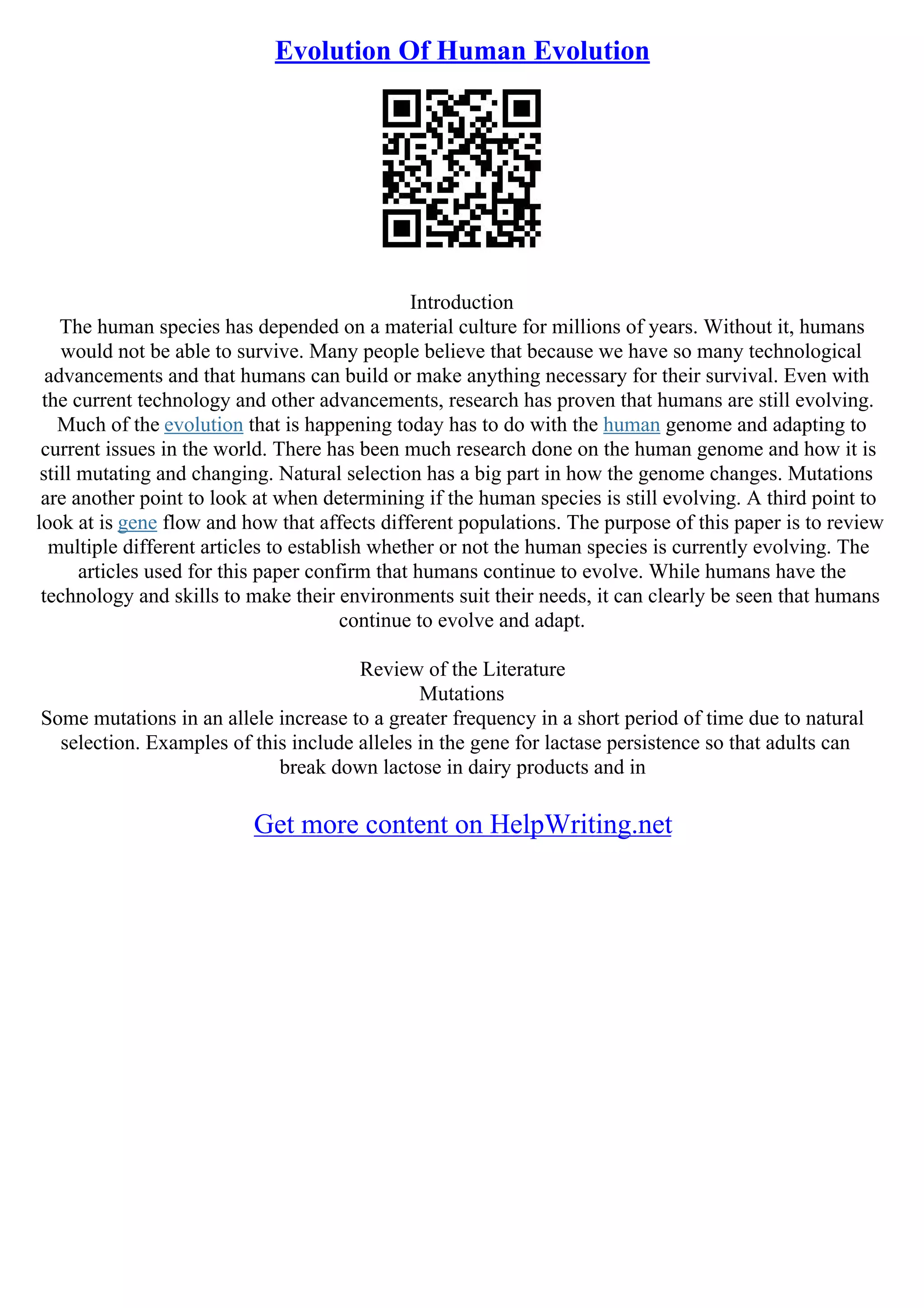 Human Evolution Essay | PDF