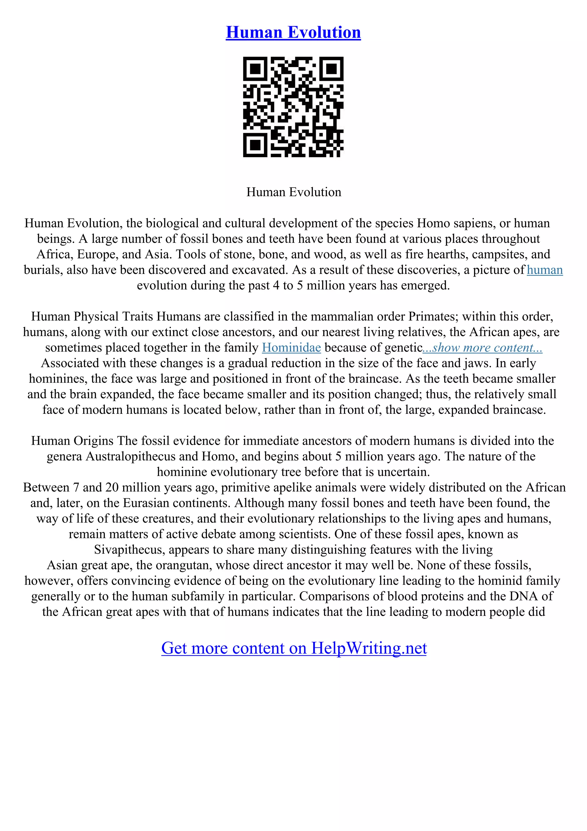 Human Evolution Essay | PDF