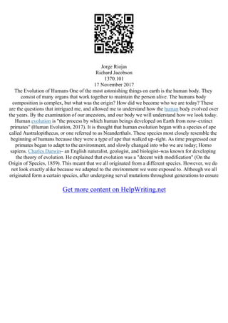 Human Evolution Essay | PDF