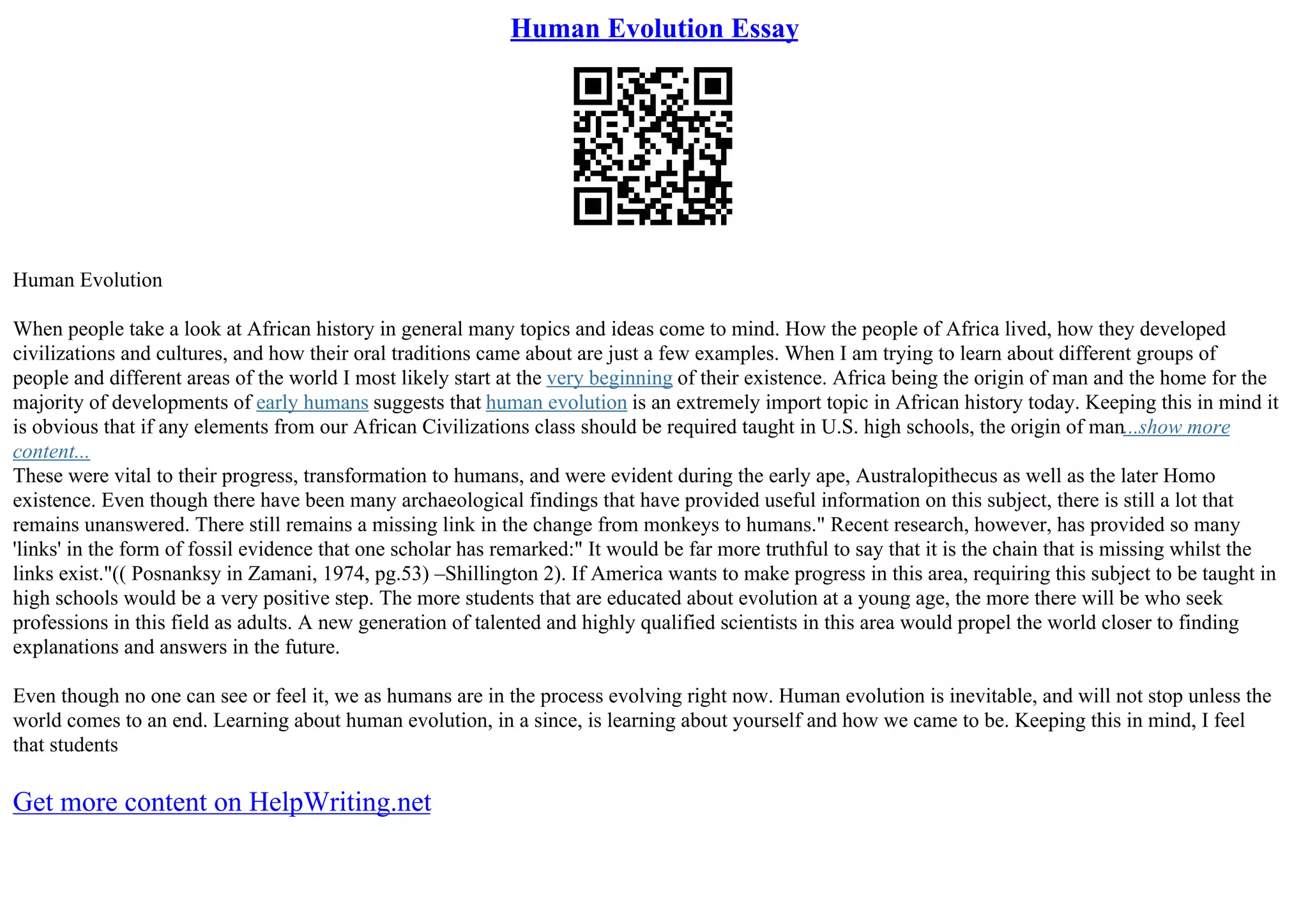 Human Evolution Essay | PPT