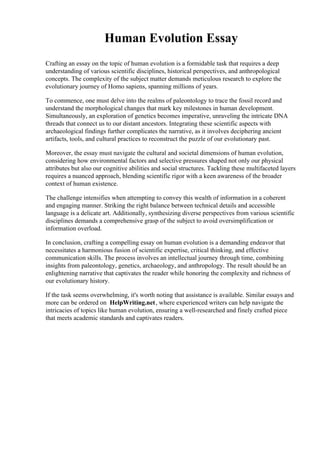 Human Evolution Essay. Hope International University | PDF