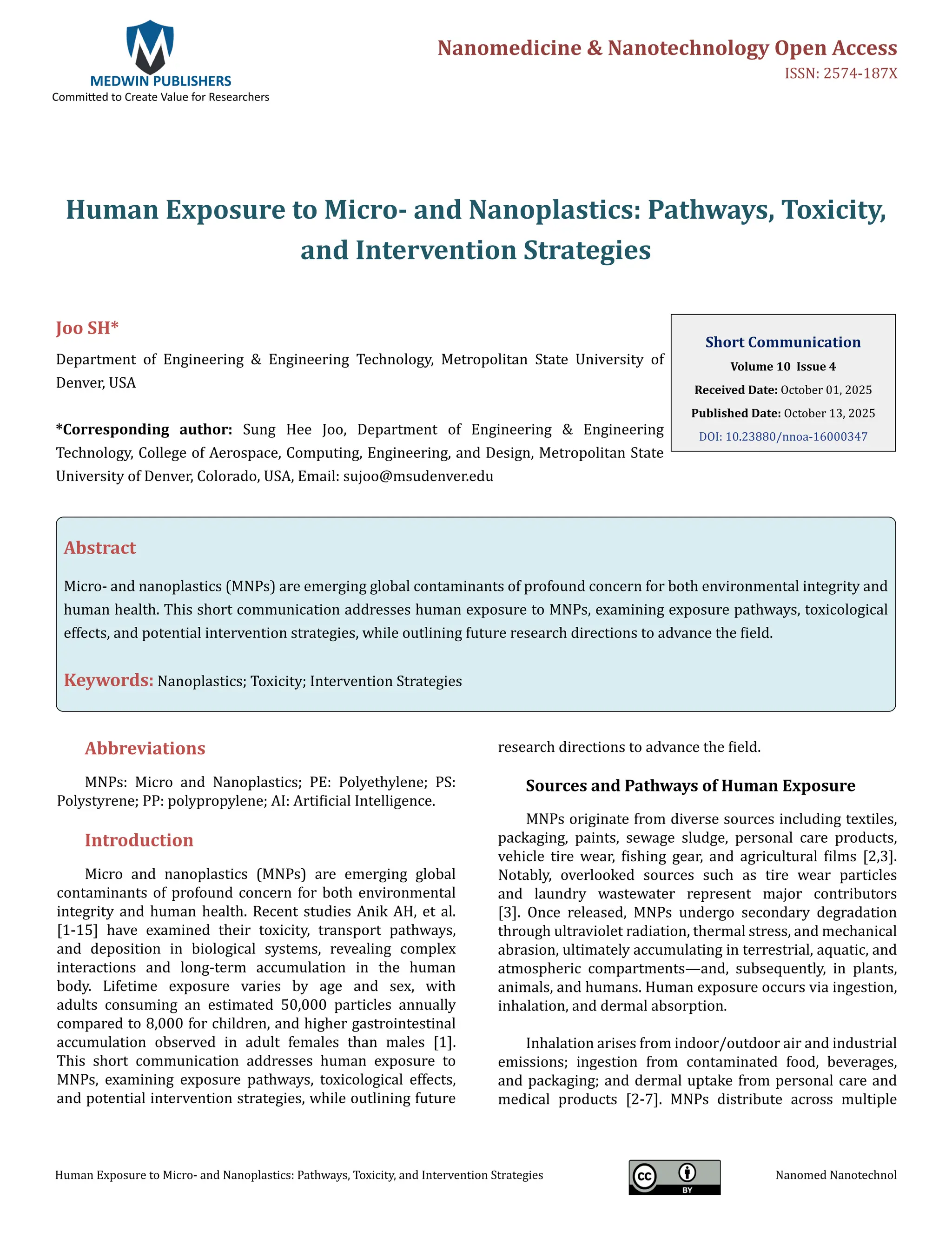 Human Exposure to Micro- and Nanoplastics: Pathways, Toxicity, and Intervention Strategies | PDF