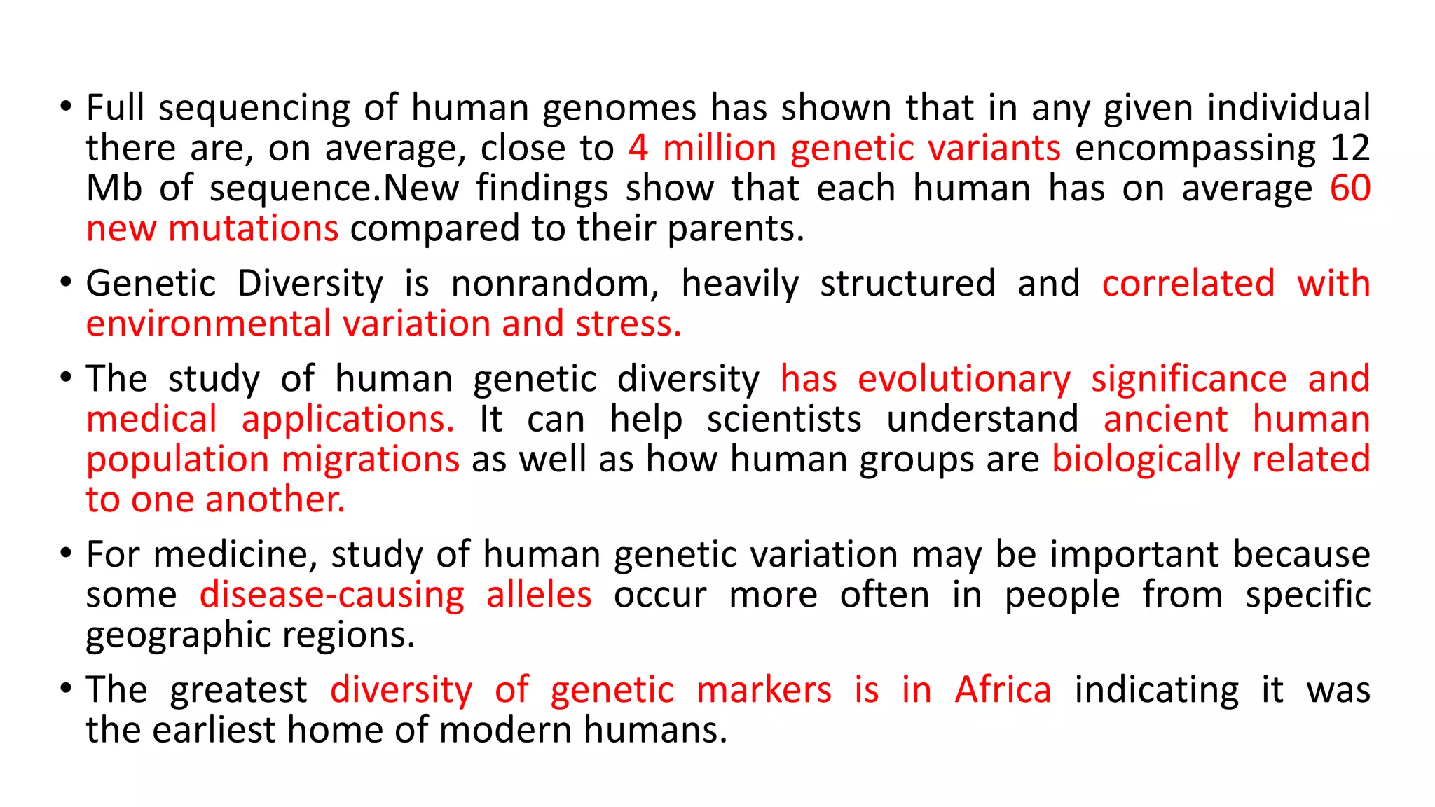 Human genetic diversity and origin of major human groups | PPTX