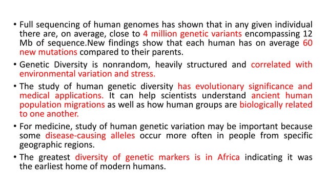 Human genetic diversity and origin of major human groups | PPT