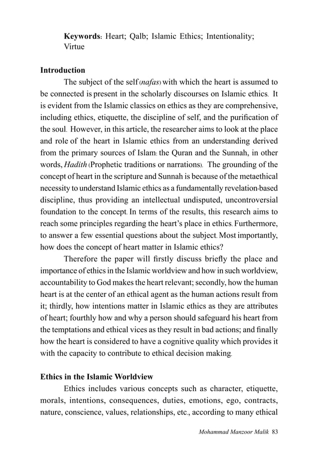 HUMAN HEART (QALB) IN ISLAMIC ETHICS : A PRESEPECTIVE FROM THE QURAN ...