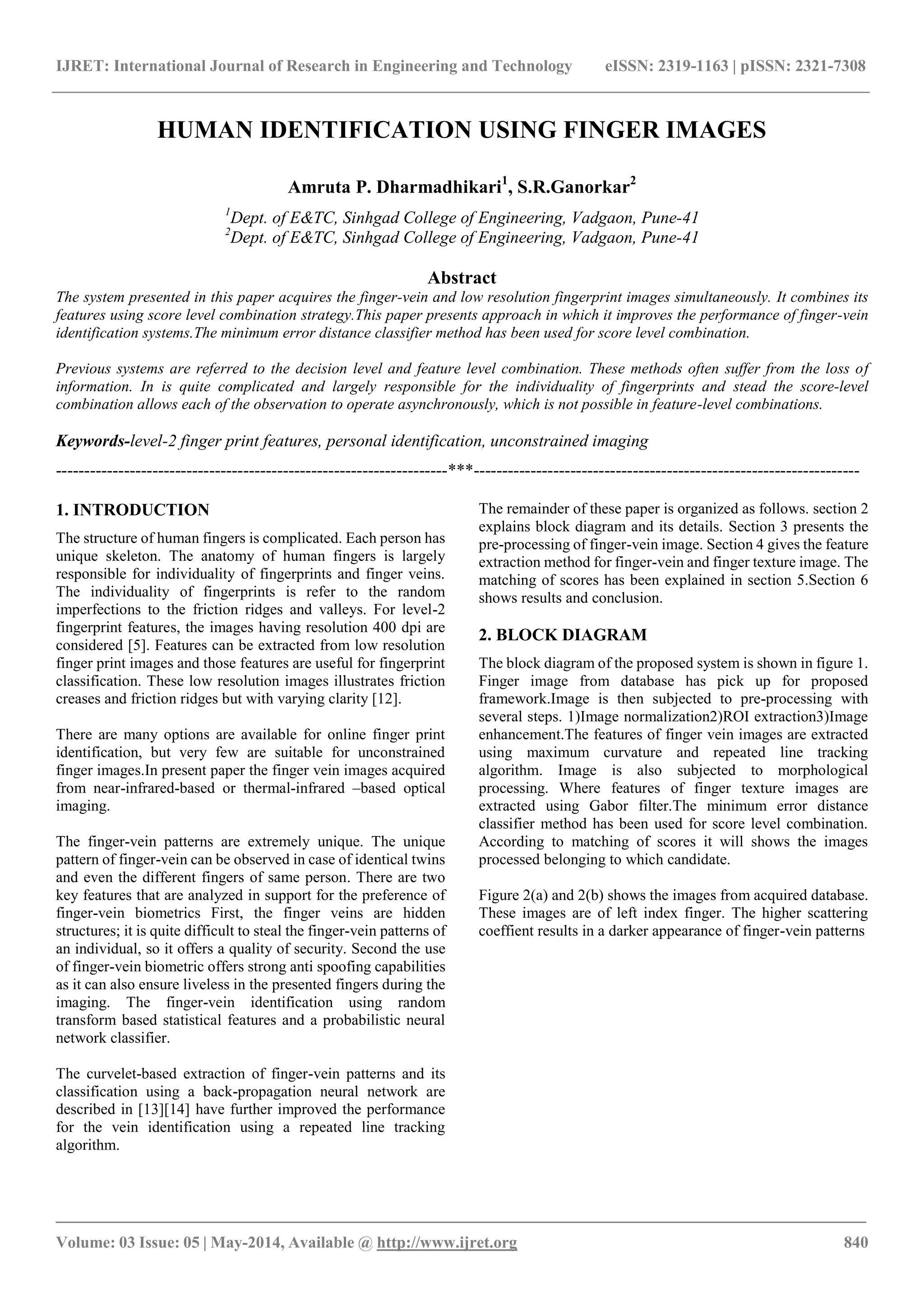 Human identification using finger images | PDF