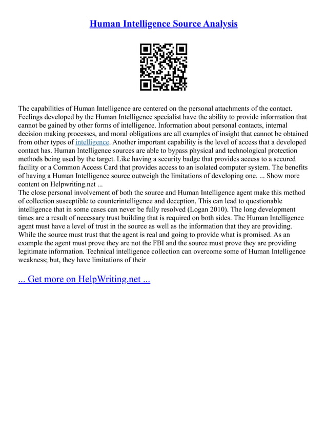 Human Intelligence Source Analysis | PDF