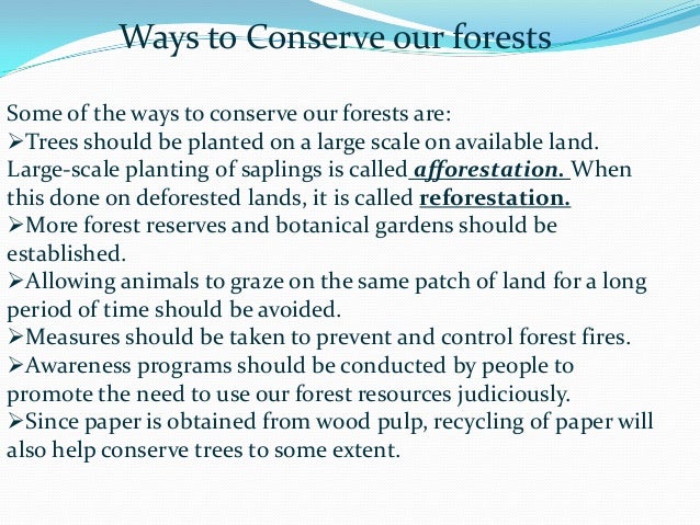 natural and wildlife resources: CONSEVATION OF FORESTS