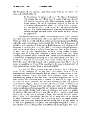 Humanisim in dorris lessing’s novels an overview | PDF