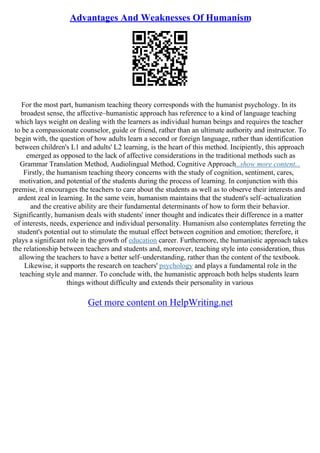 Humanism Essay | PDF