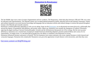 Humanism Essay | PDF