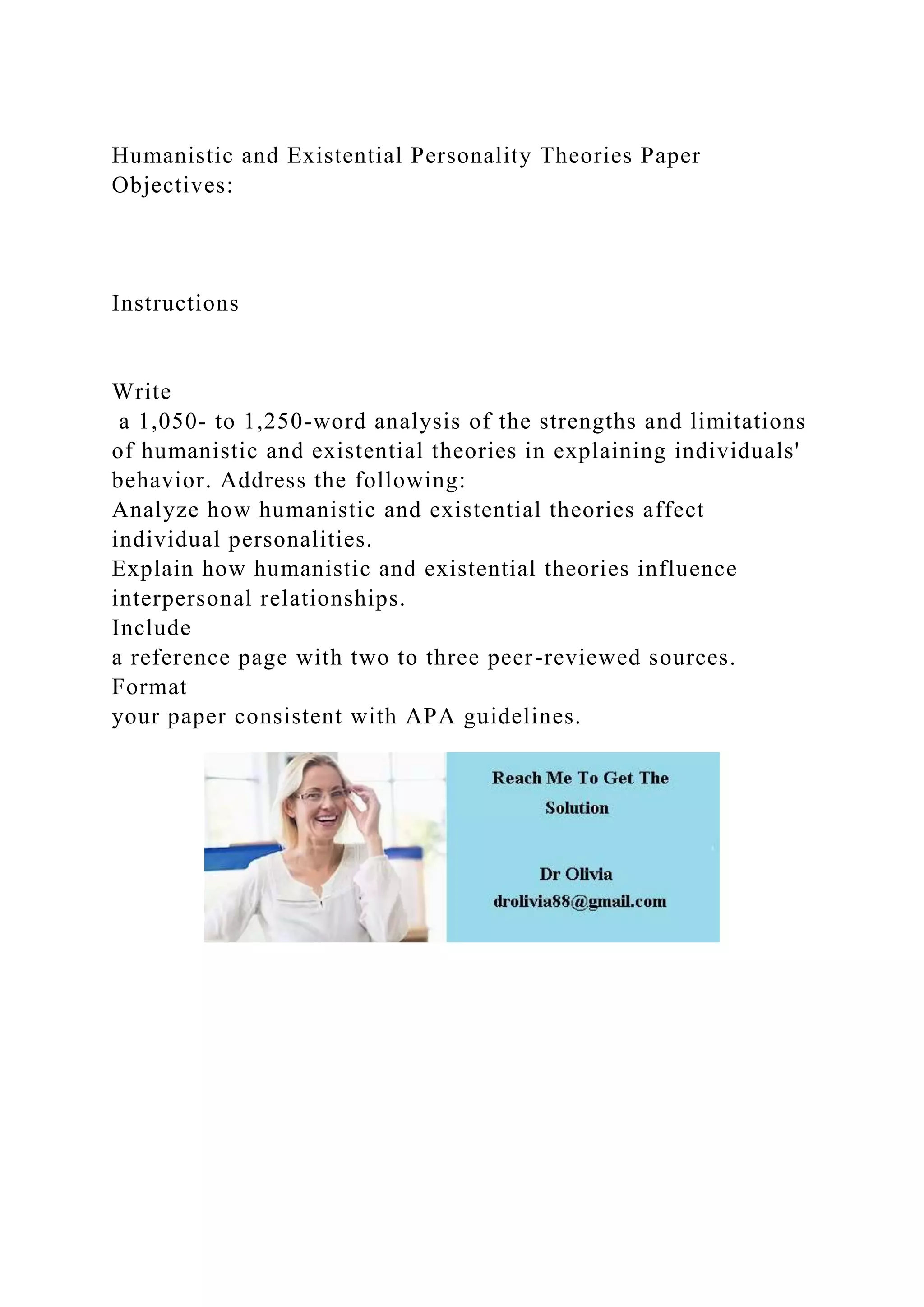 Humanistic and Existential Personality Theories PaperObjectives.docx | Science