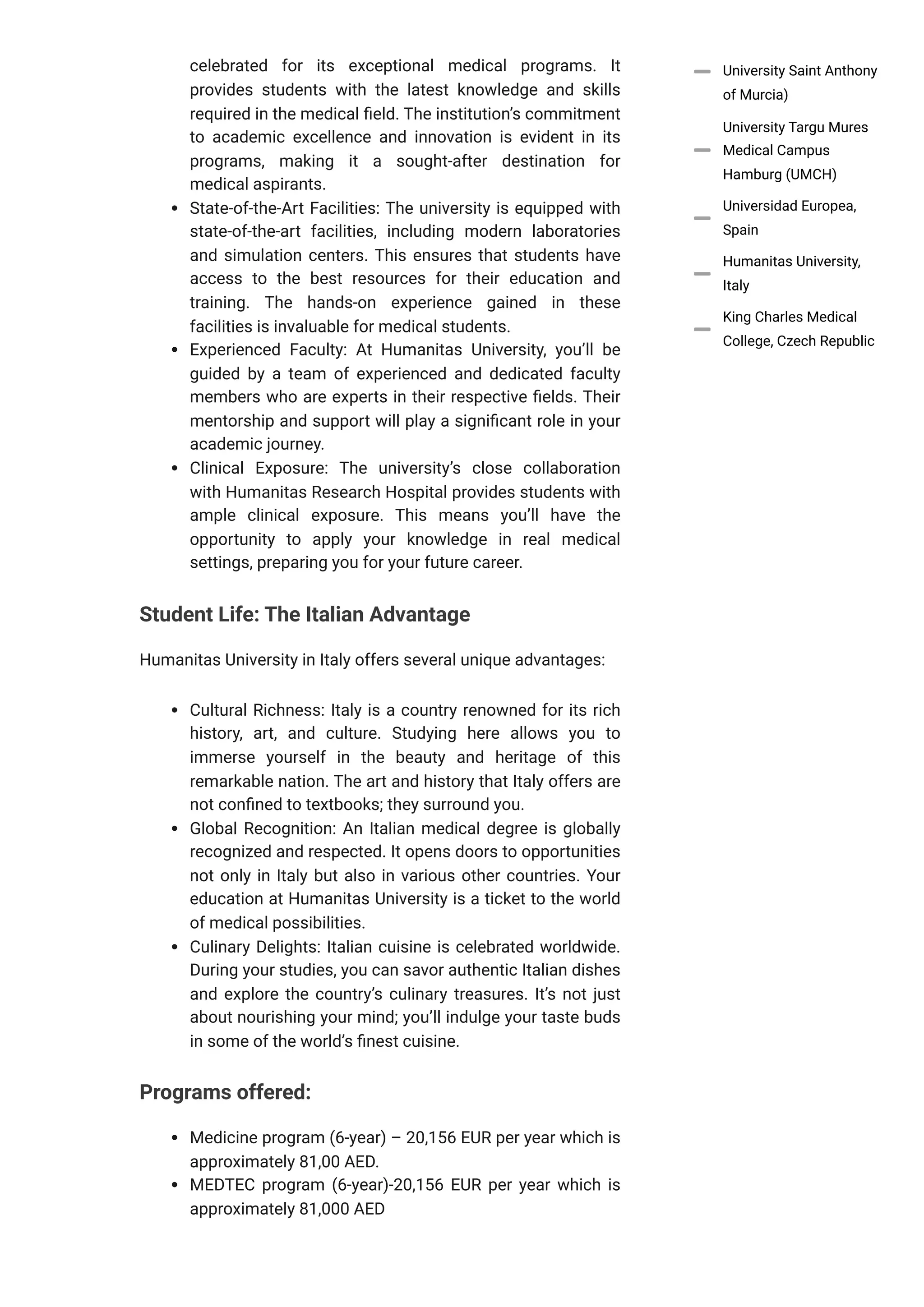 Humanitas University Italy: Advancing Medical Education | PDF