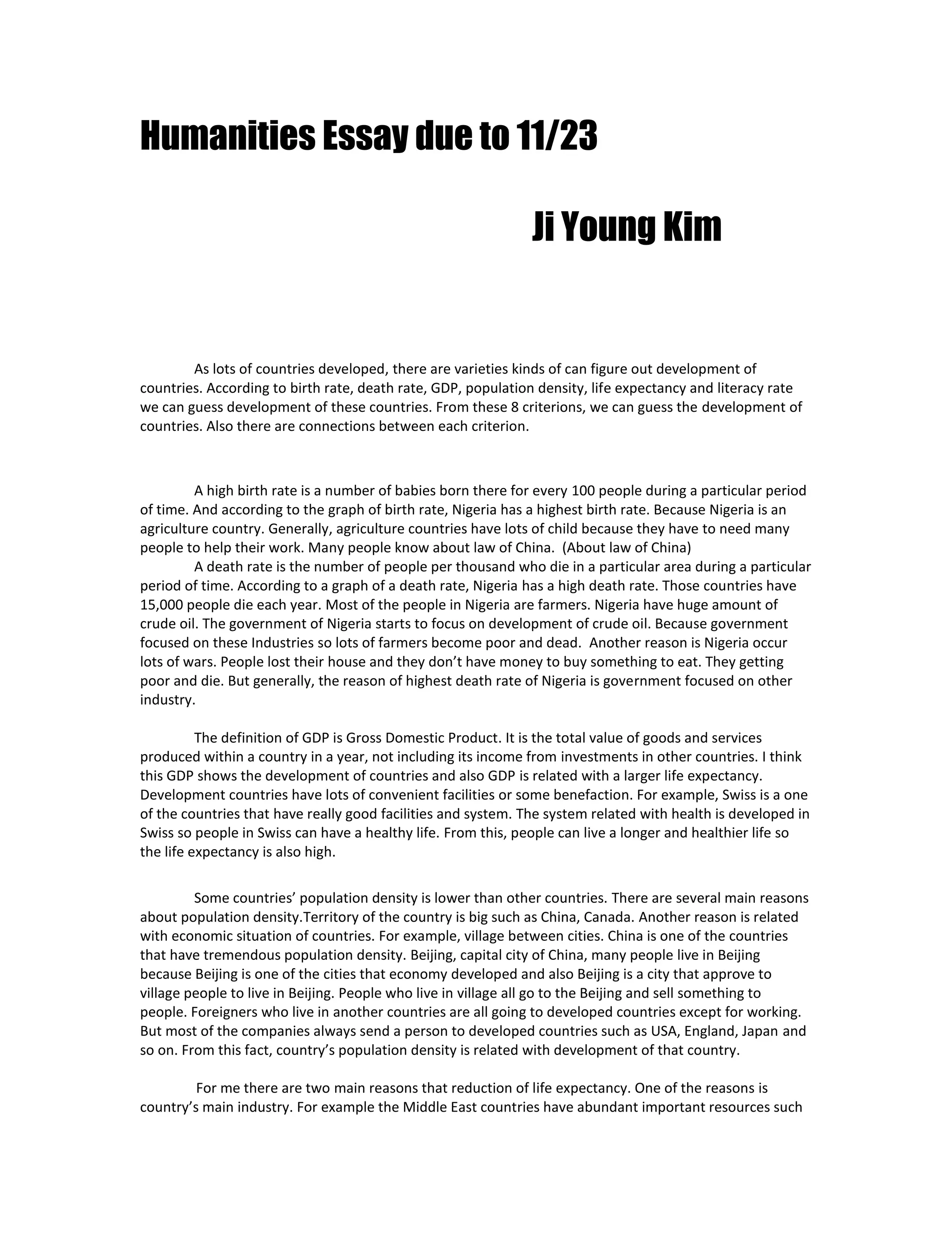 Humanities Essay Due To 11 | PDF