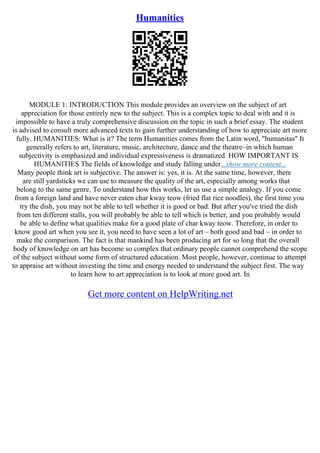 Humanities Essay Topics | PDF