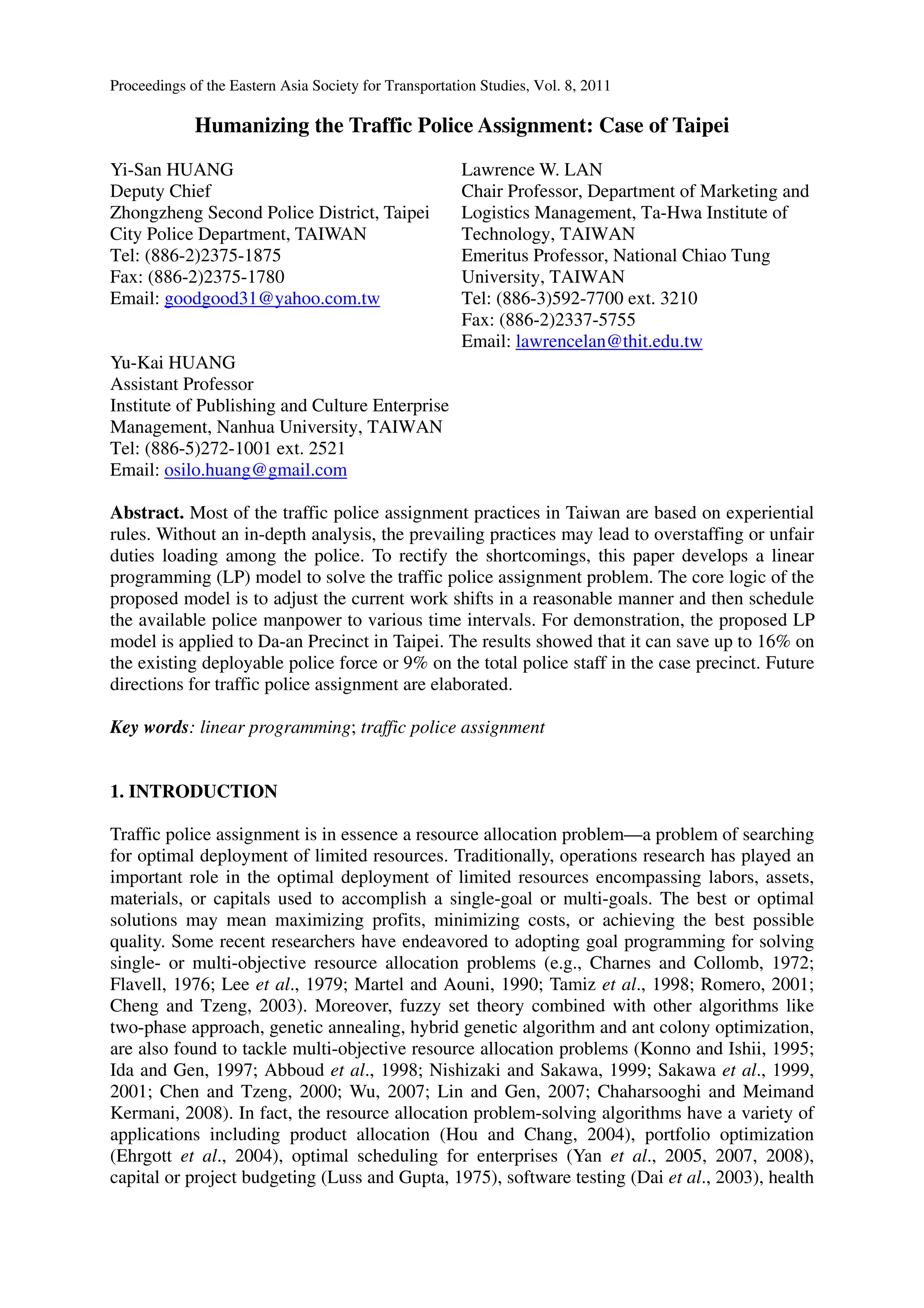 Humanizing The Traffic Police Assignment Case Of Taipei | PDF
