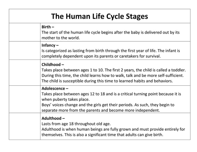 HUMAN LIFE STAGES TABLE.pdf | Parenting Babies and Toddlers | Parenting