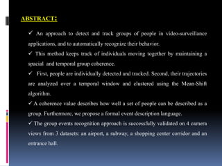 HUMAN MOTION DETECTION AND TRACKING FOR VIDEO SURVEILLANCE | PPTX