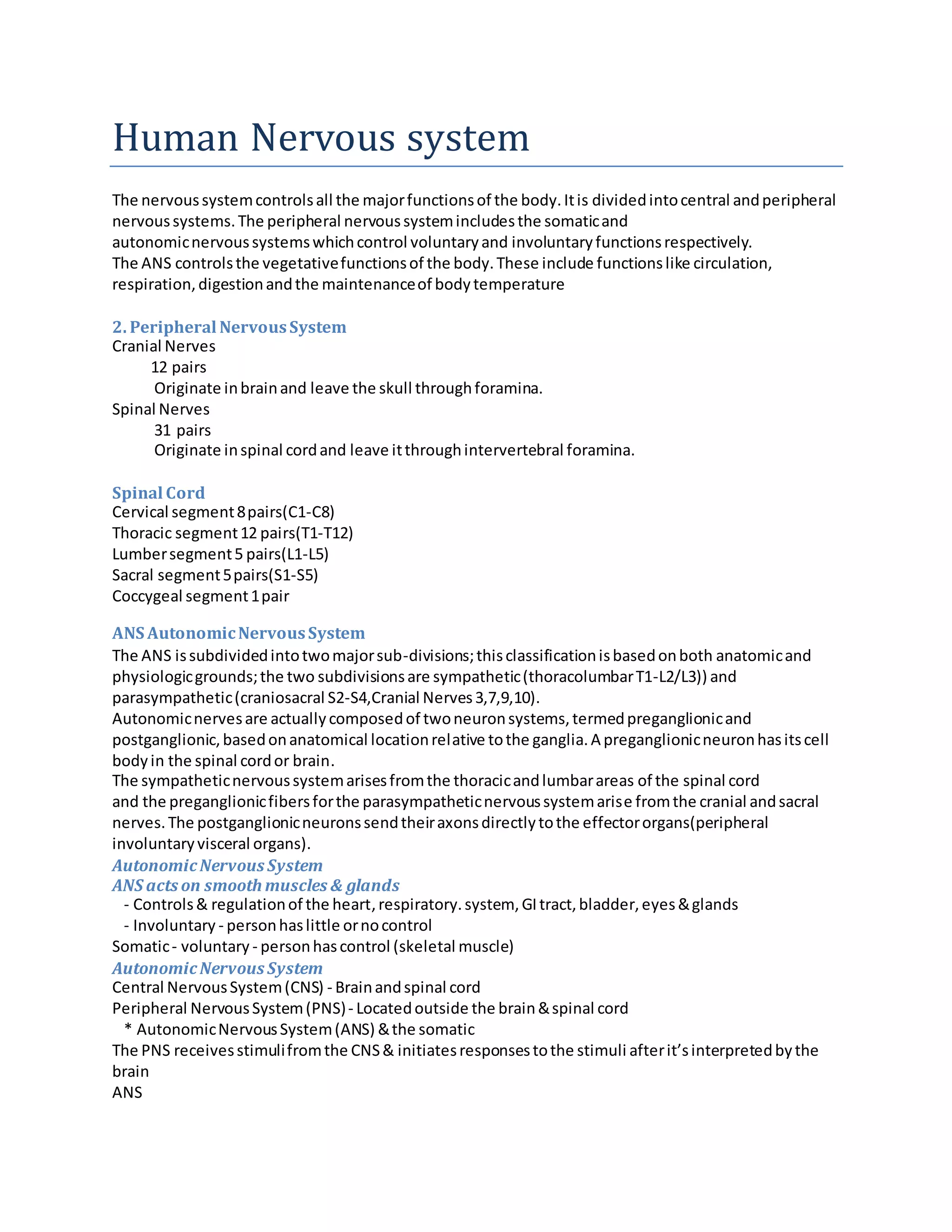Human nervous system test | PDF